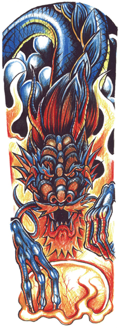 Dragon volant bleu pour le bras et l'os sur toute la longueur de la ma ...