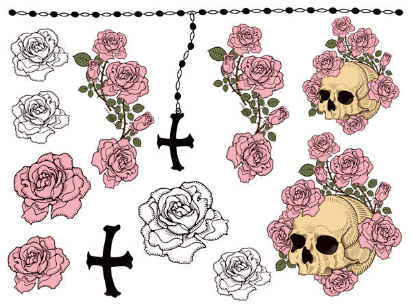 Cross With Rose And Skull Tattoo